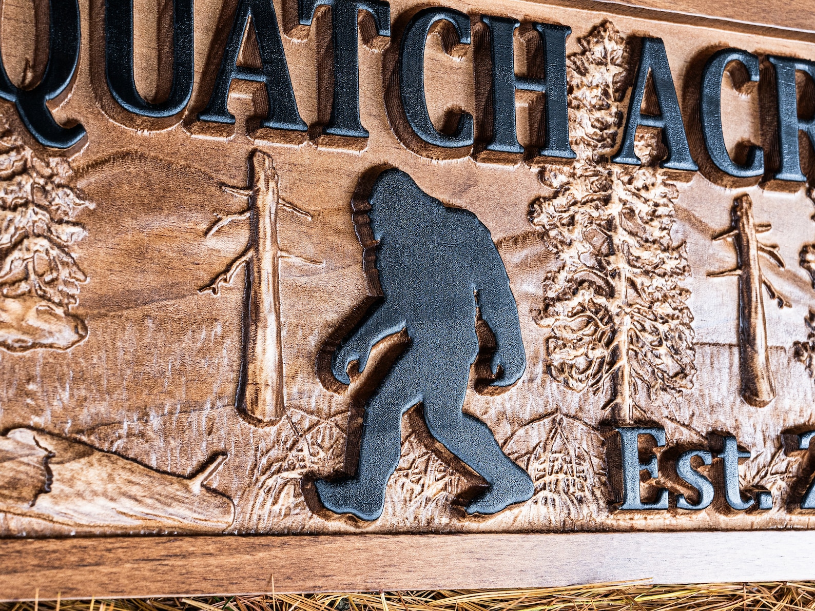 Personalized Sasquatch Wood Sign, Custom Carved Cabin Gift Man Cave ...