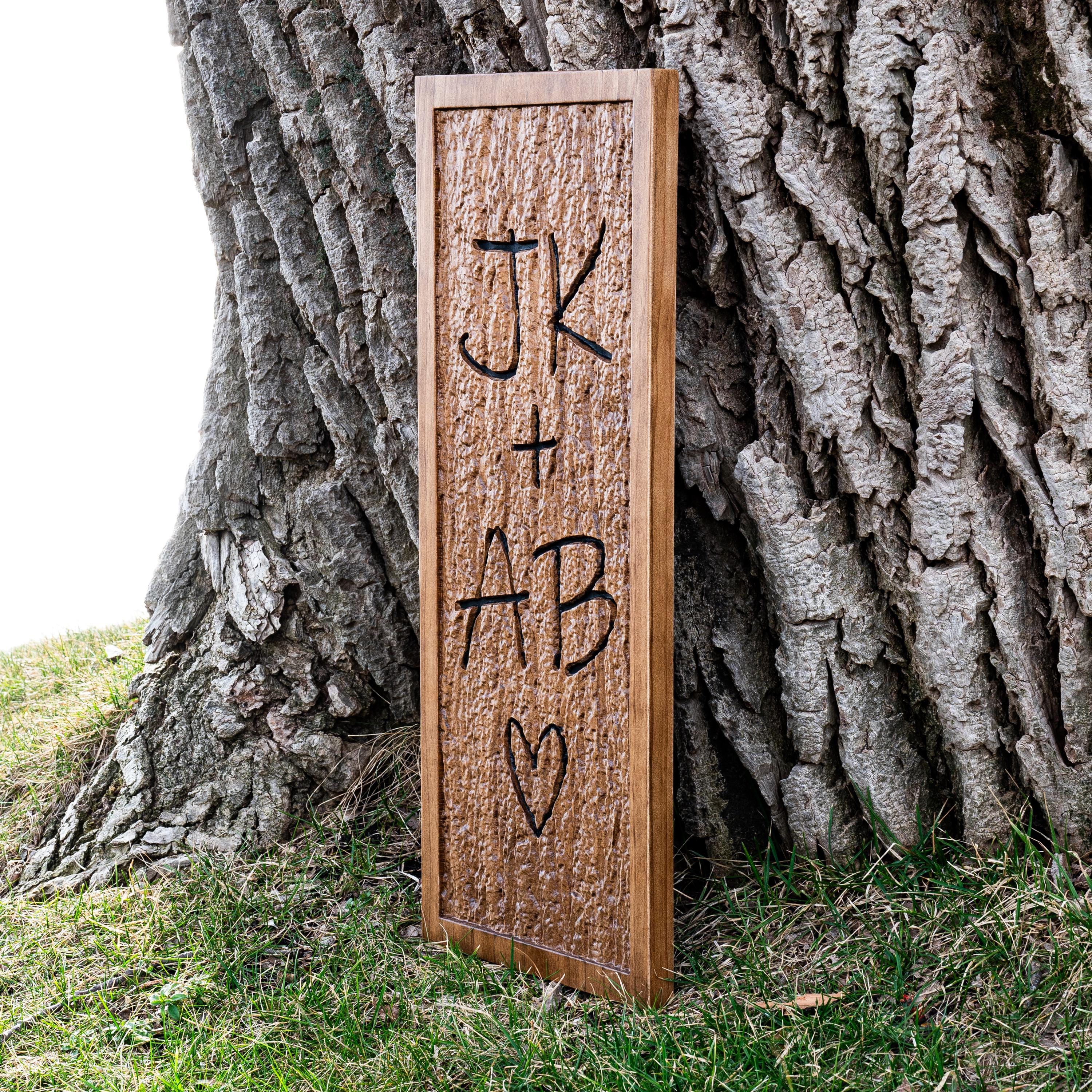 Personalized Tree Carved Initials Wood Sign | Couples Initials Wedding ...