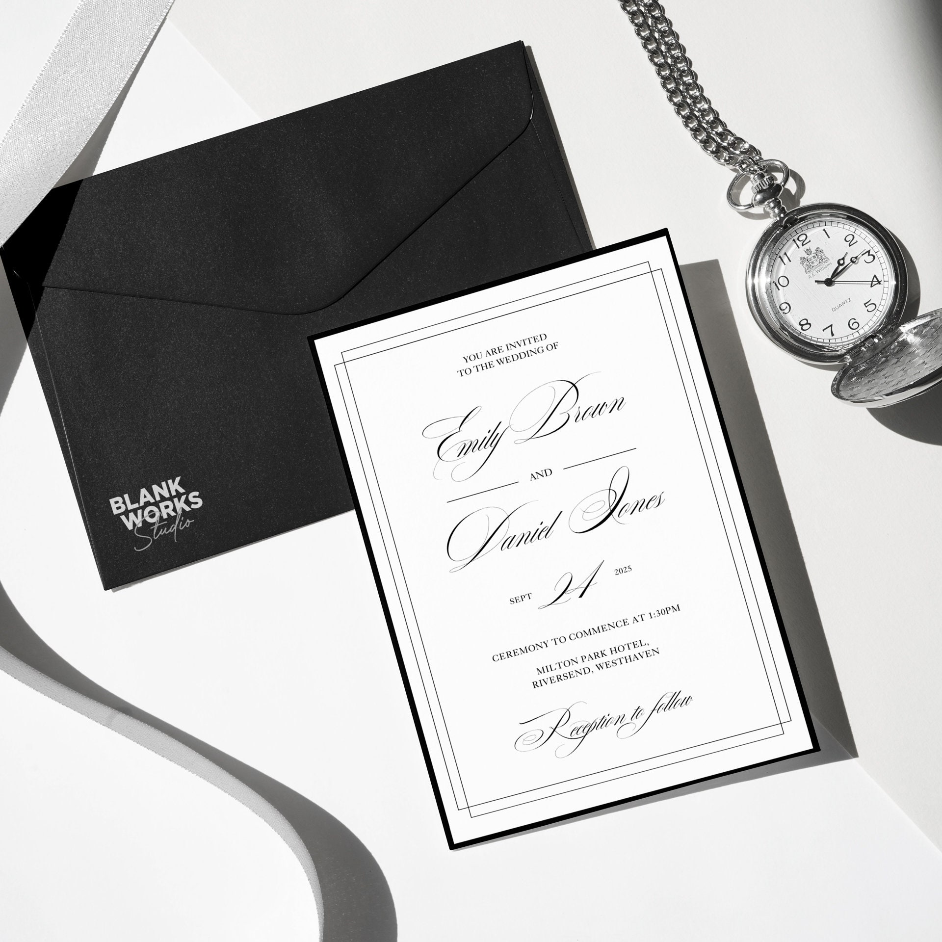 Black Tie Wedding Invitation Template, Formal DIY Canva Design, Classic ...