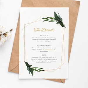 Gold Foliage Wedding Detail Card Template, Editable Canva Design ...