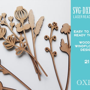 Wooden Wildflower Cut File by Oxee, Wooden Laser Cut File, Botanical ...
