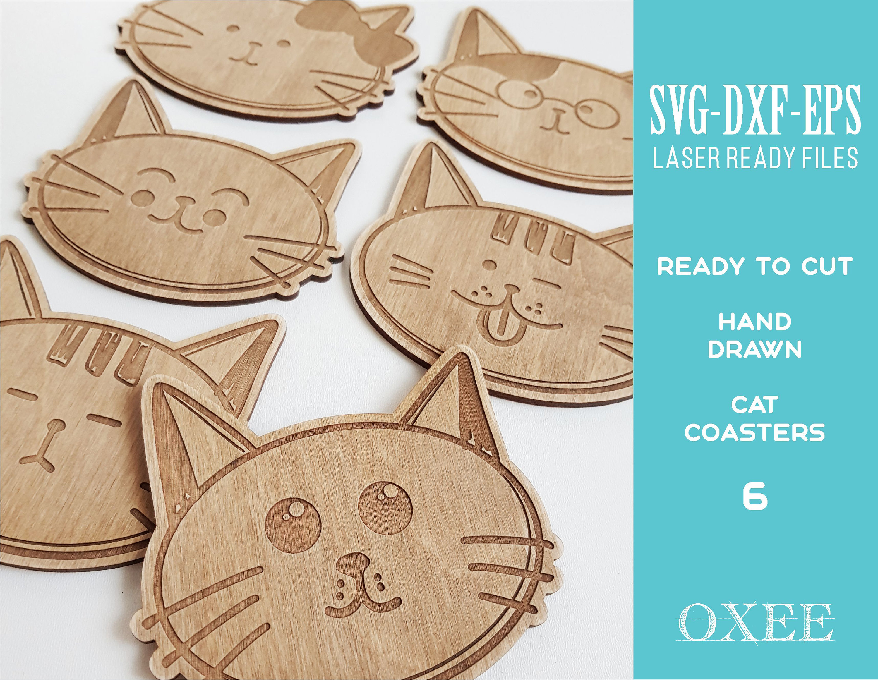 Doodle Cat Face Coasters SVG Bundle, Laser Cut File - Etsy