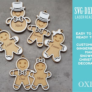 Gingerbread Man Christmas Ornament SVG Bundle, Laser Cut Snowman ...