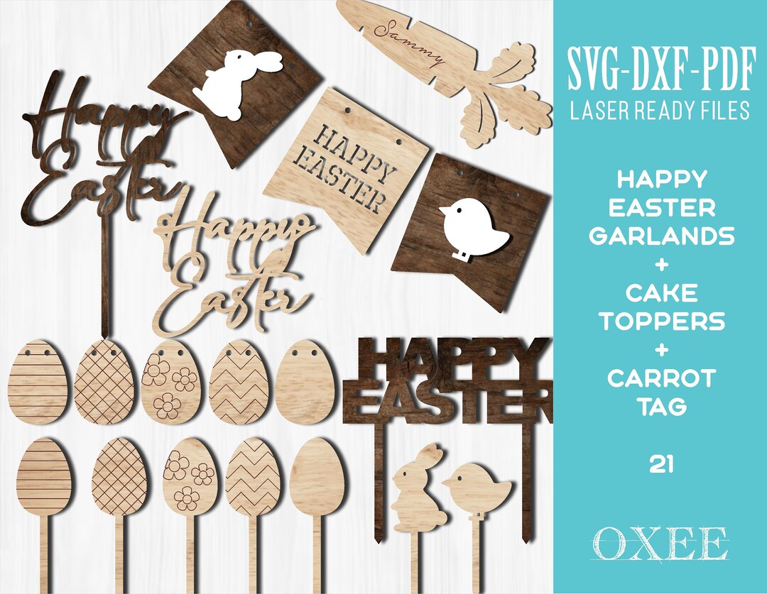 Laser Cut Easter Cake Toppers and Garlands Bundle (SVG DXF PDF) - Etsy