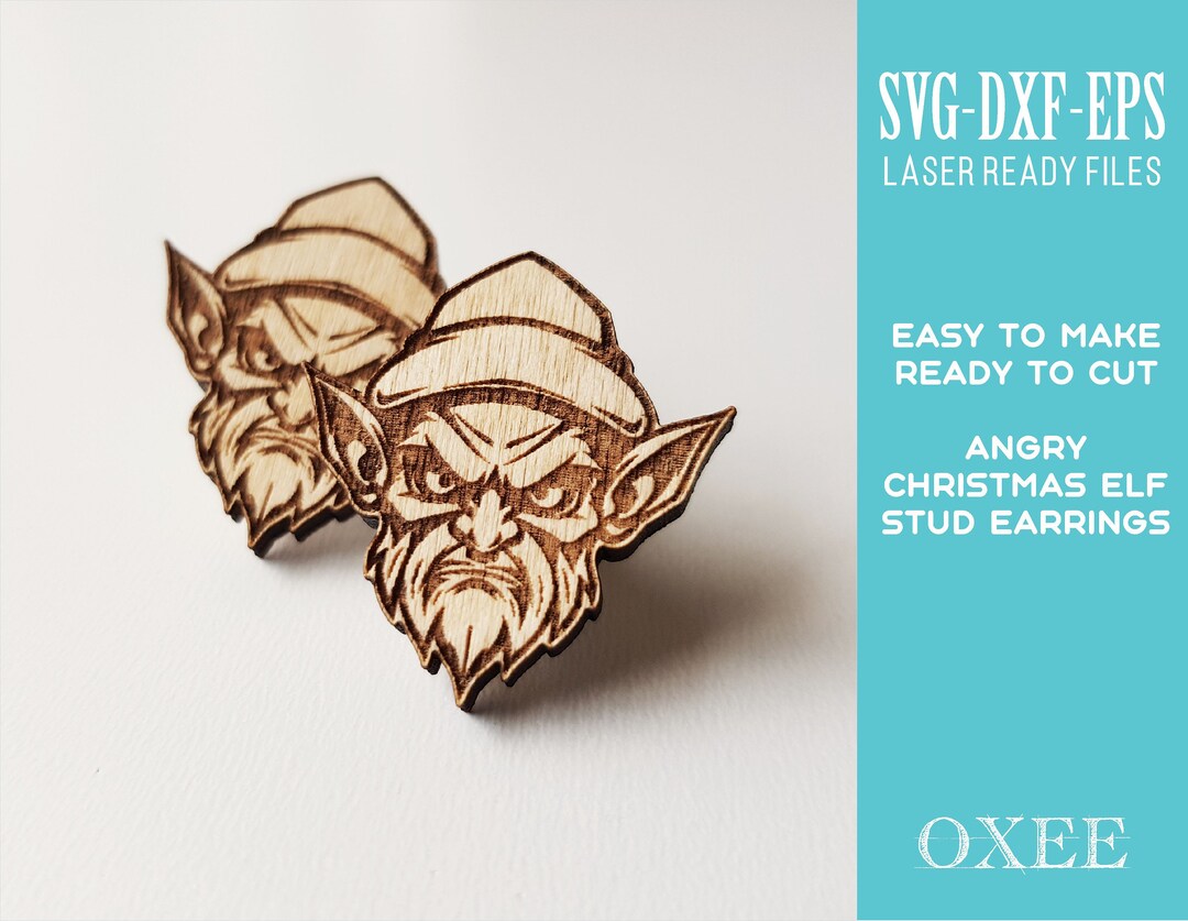 Angry Elf Stud Earrings, Laser Cut Christmas Design (SVG DXF EPS) - Etsy