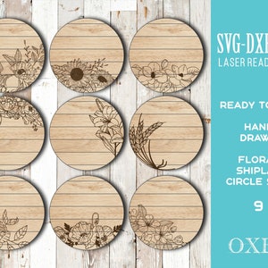 Floral Shiplap Circle Sign SVG Bundle by Oxee, Wooden Wall Sign Laser ...