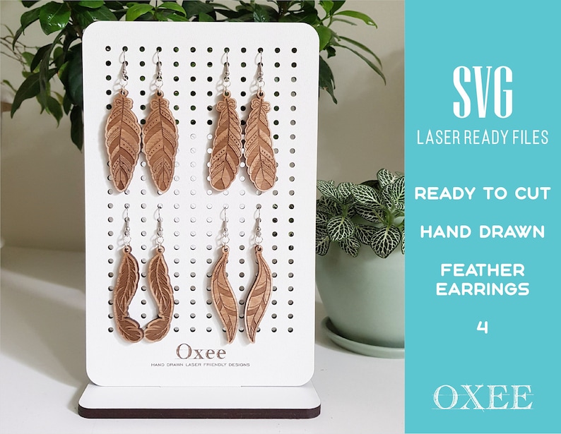 Laser Cut Feather Earrings SVG Bundle, Boho Wood Pendant (digital ...