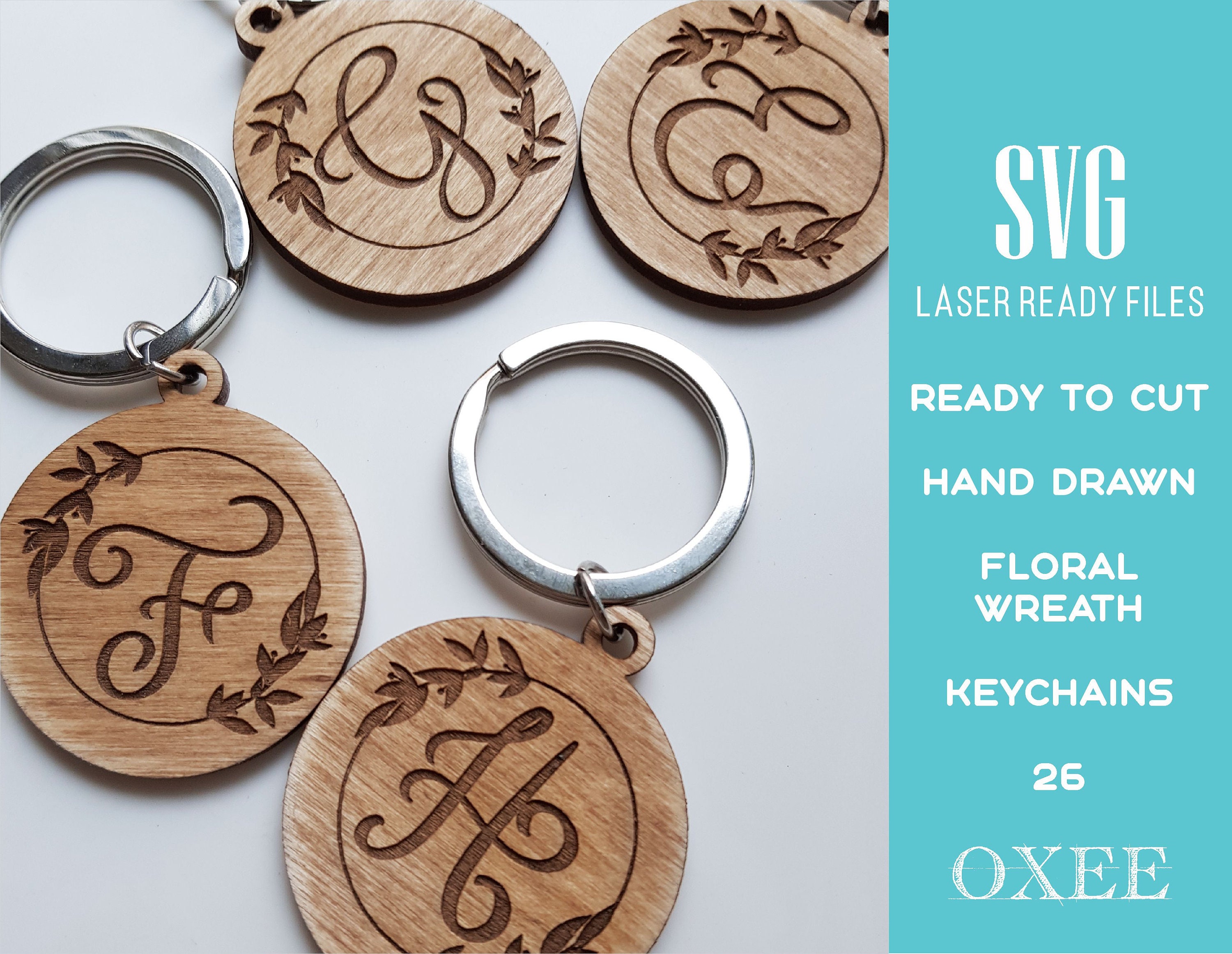 Floral Monogram Keychain SVG Bundle, Laser Cut Wood (digital Download ...