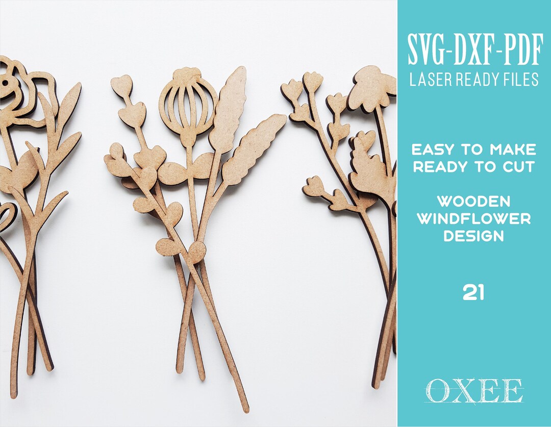 Wooden Wildflower Cut File by Oxee, Wooden Laser Cut File, Botanical ...