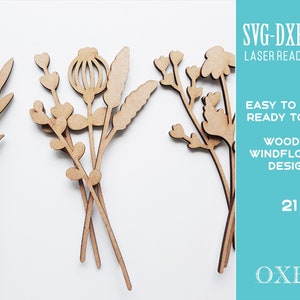 Wooden Wildflower Cut File by Oxee, Wooden Laser Cut File, Botanical ...