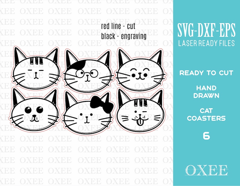Doodle Cat Face Coasters SVG Bundle, Laser Cut File - Etsy