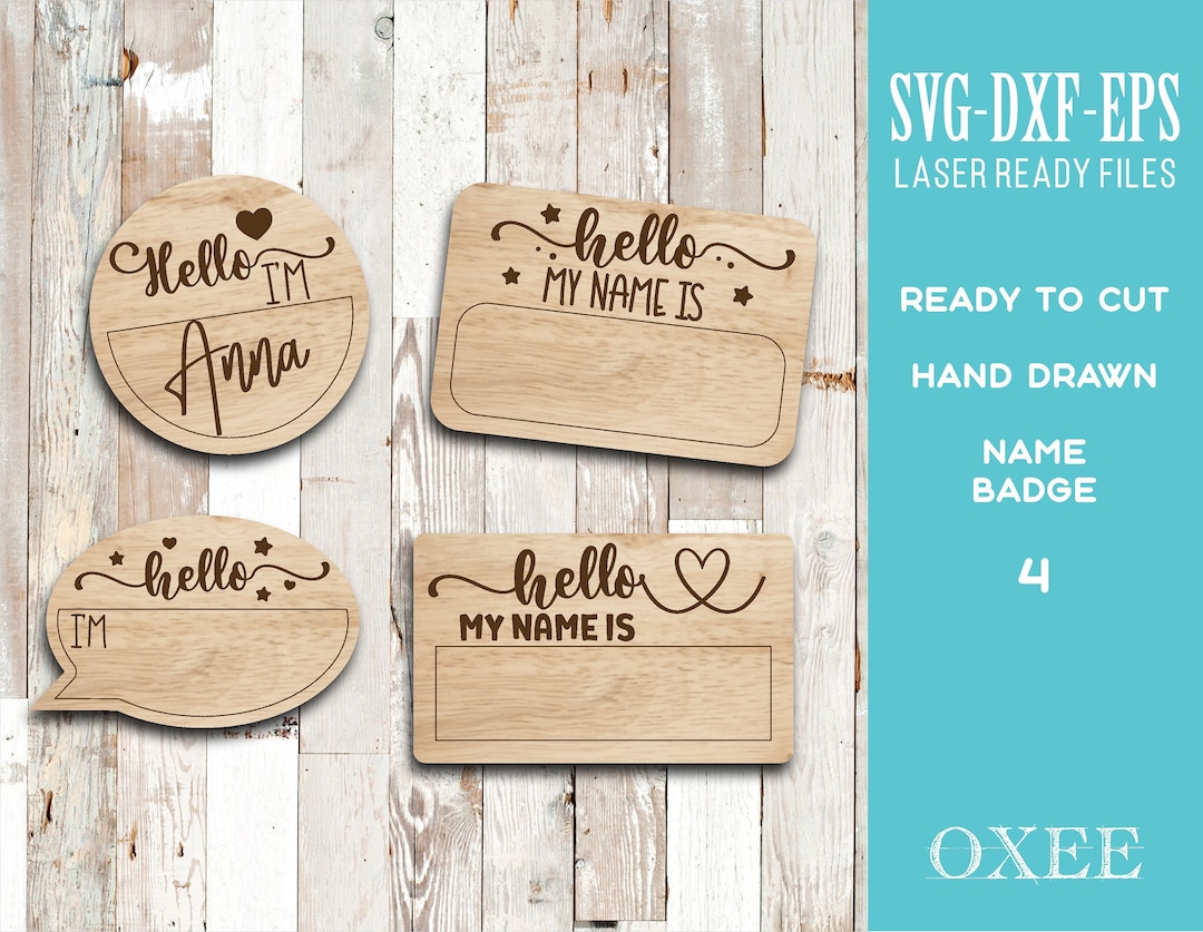 Name Badge Bundle by Oxee, Wooden Name Badge Cut File Svg, Laser Cut ...