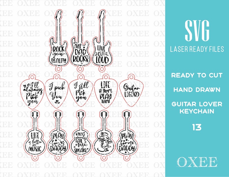 Guitar Keychain SVG Bundle, Hand Drawn Wreath, Laser Cut File - Etsy