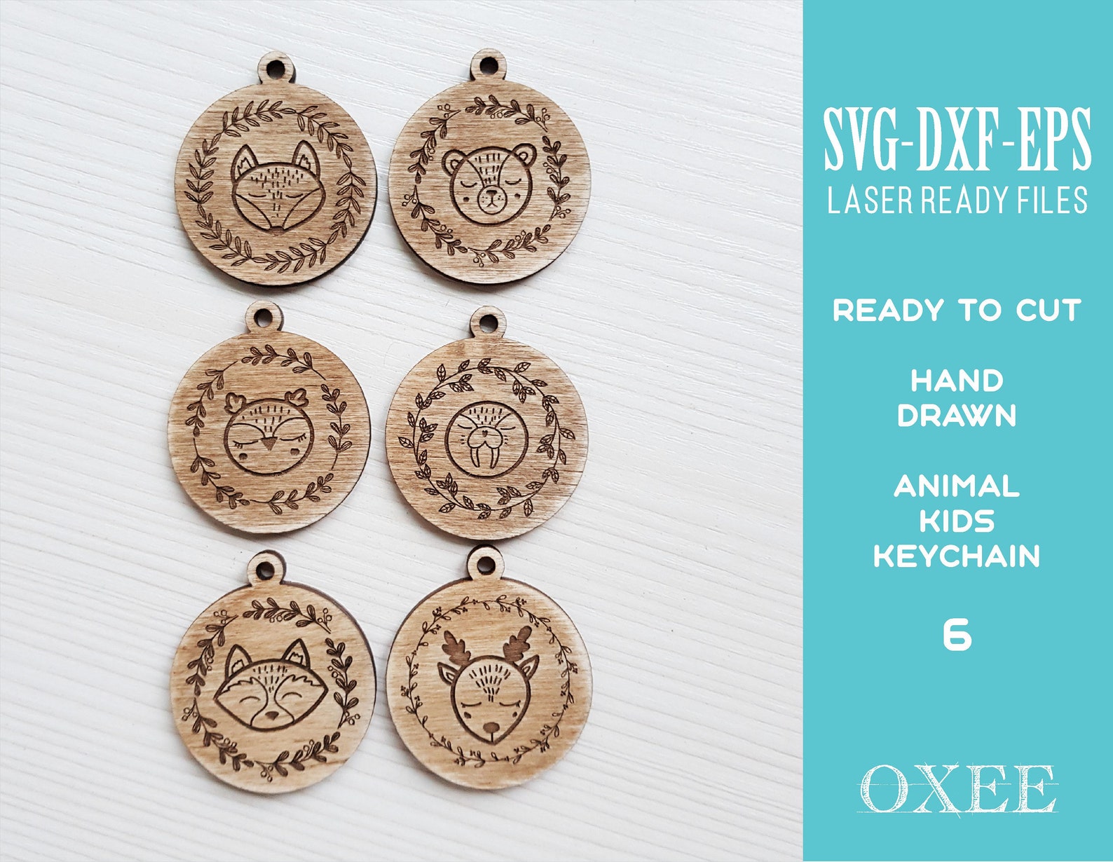 Hand Drawn Animal Keychain SVG Bundle by Oxee Kids Keychain - Etsy
