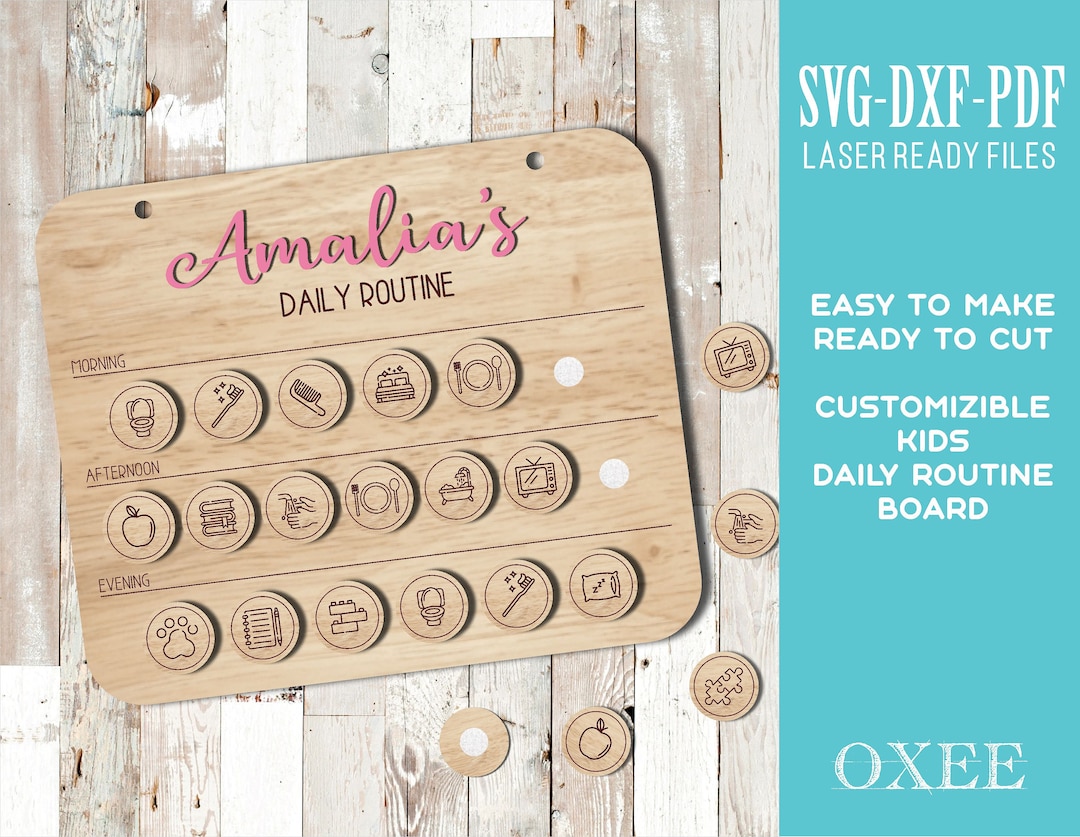 Kids Wooden Daily Routine Board SVG File by Oxee, Personalizable Daily ...