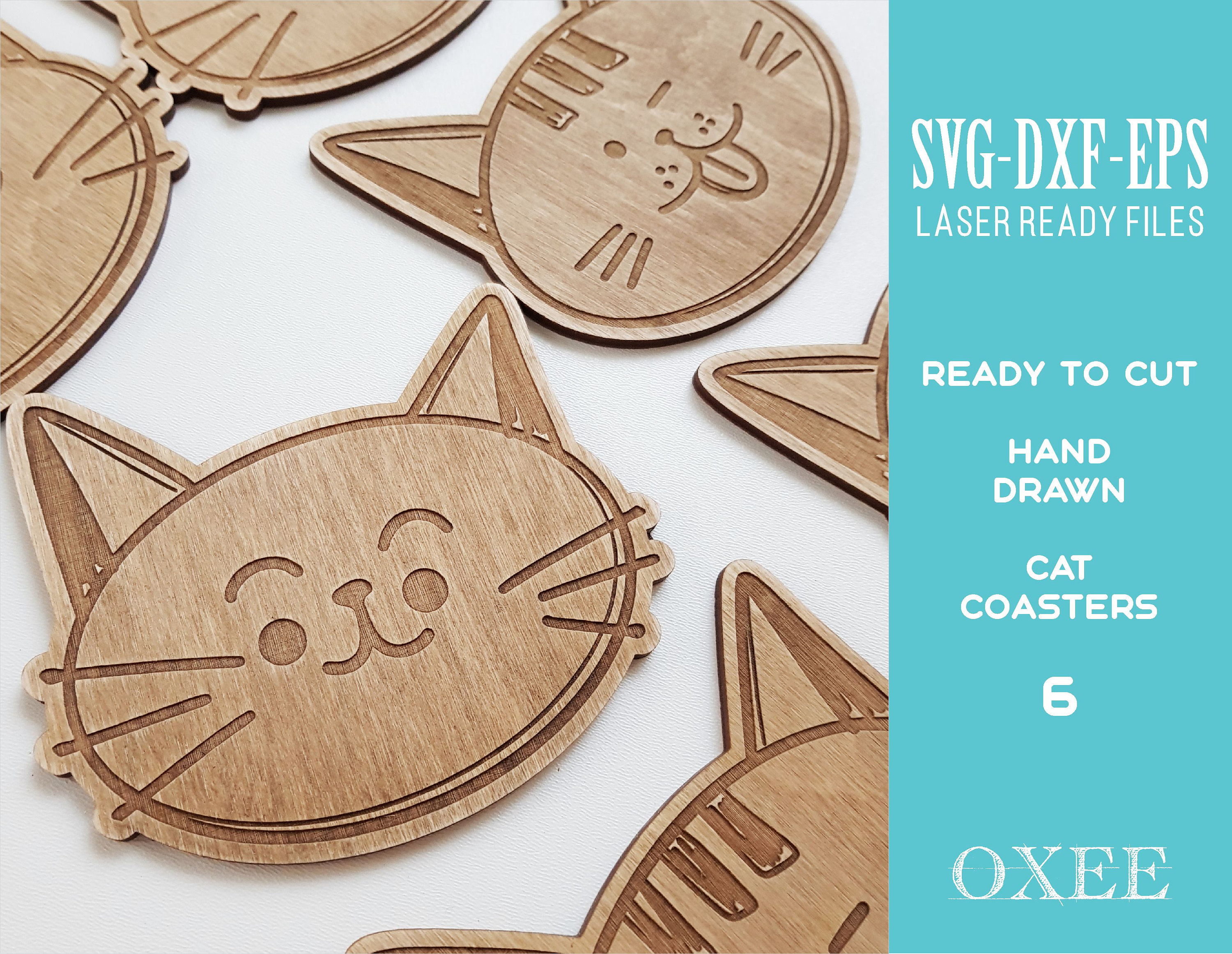 Doodle Cat Face Coasters SVG Bundle, Laser Cut File - Etsy