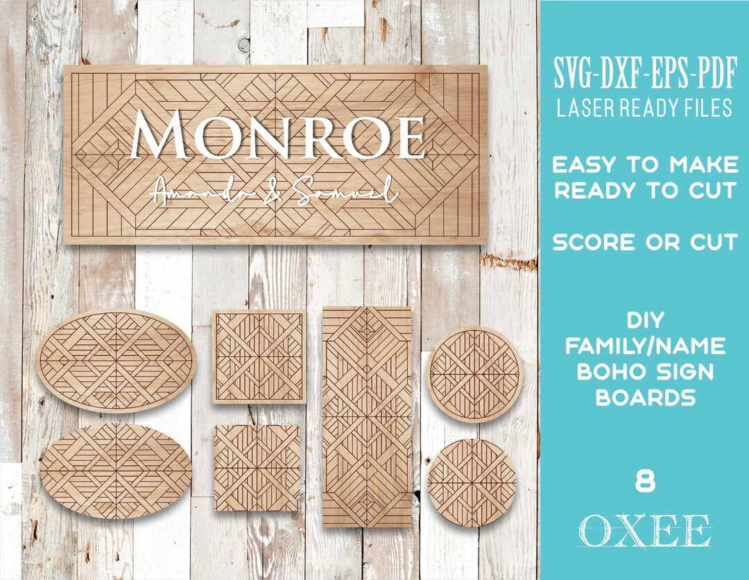 Boho Shiplap Name Sign SVG Bundle by Oxee, Wooden Wall Sign Laser Cut ...