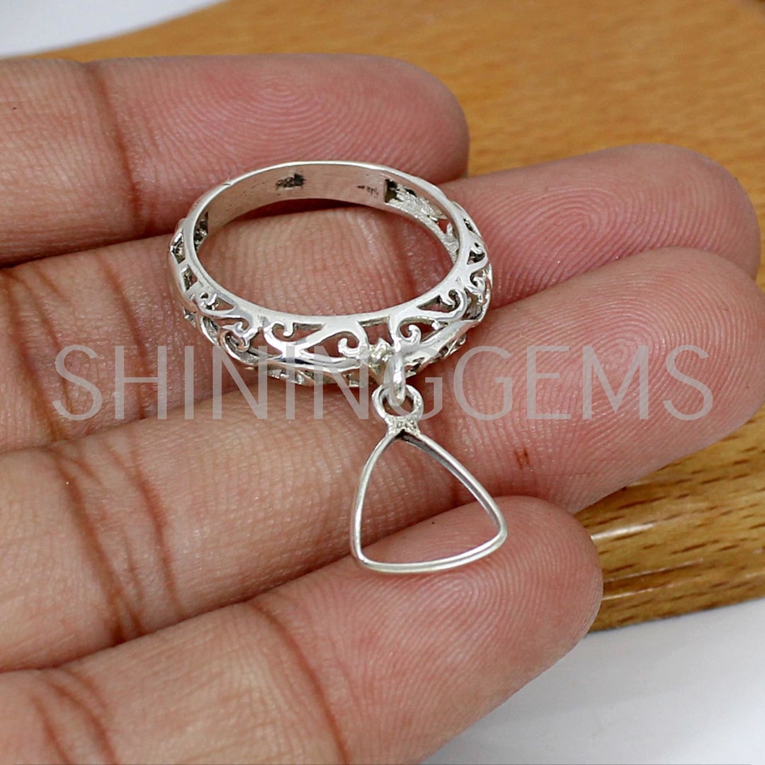 Sterling Silver Filigree Ring Collet: 9x9mm Trillion Gemstone Bezel Cup ...
