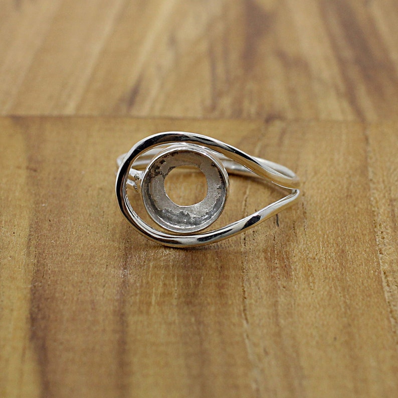 925 Sterling Silver Adjustable Ring Collet 8 Mm Round Stone - Etsy