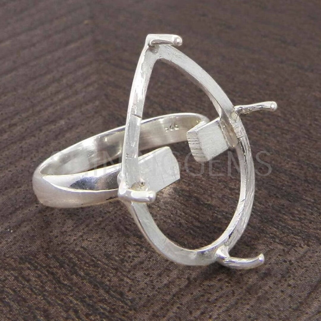925 Sterling Silver Ring Collet 12 X 8 Mm Pear Gemstone Prong Setting ...