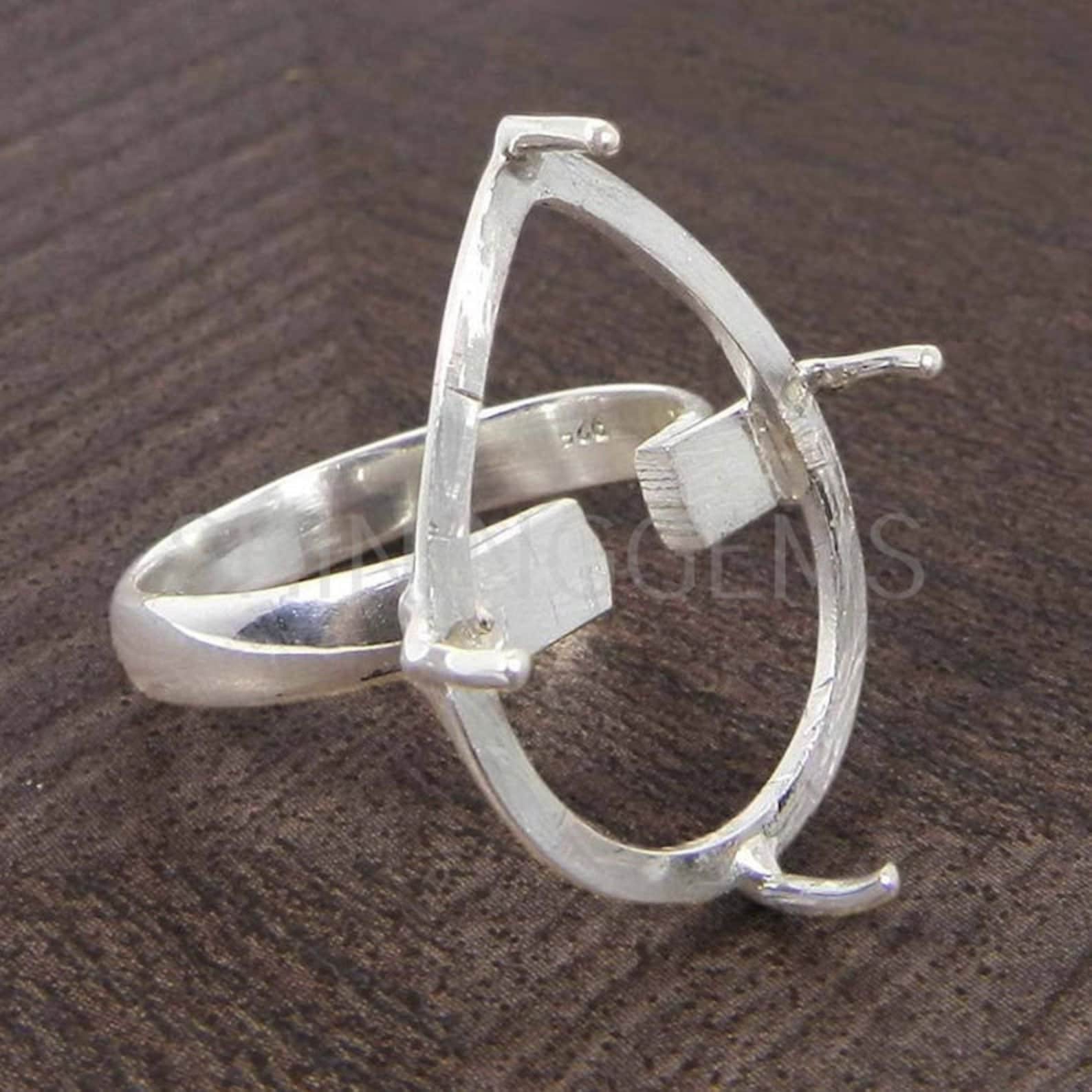 925 Sterling Silver Ring Collet 12 X 8 Mm Pear Gemstone Prong - Etsy