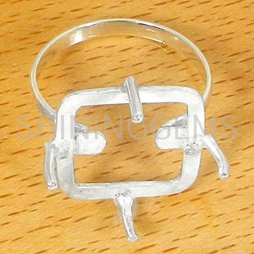 925 Sterling Silver Rectangle Shape Ring Prong Bezel Setting - Etsy