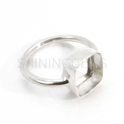 Sterling Silver Square Stone Setting Bezel Cup Ring - Etsy