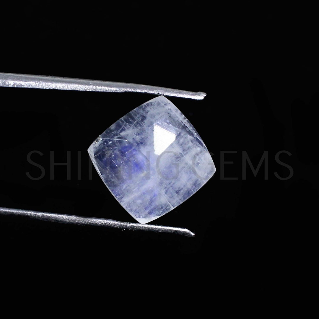 Blue Flashy Rainbow Moonstone 12 X 12 Mm Cushion Rose Cut Flat Back ...