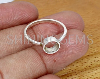 925 Sterling Solid Silver Ring Collet 10 Mm Round Gemstone - Etsy
