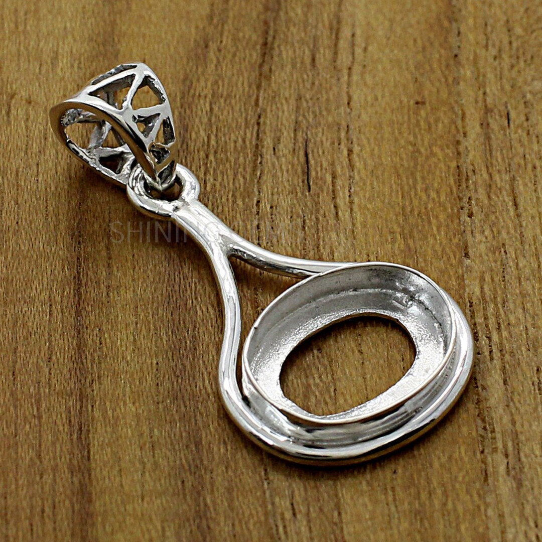 925 Sterling Solid Silver Pendant Collet 14 X 10 Mm Oval Gemstone Black ...