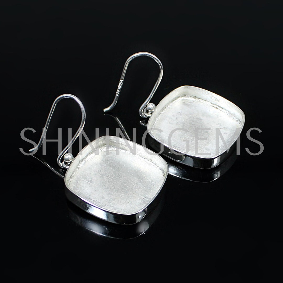 925 Sterling Silver Earring Collet 3x3 Mm to 18 X 18mm Cushion Stone ...
