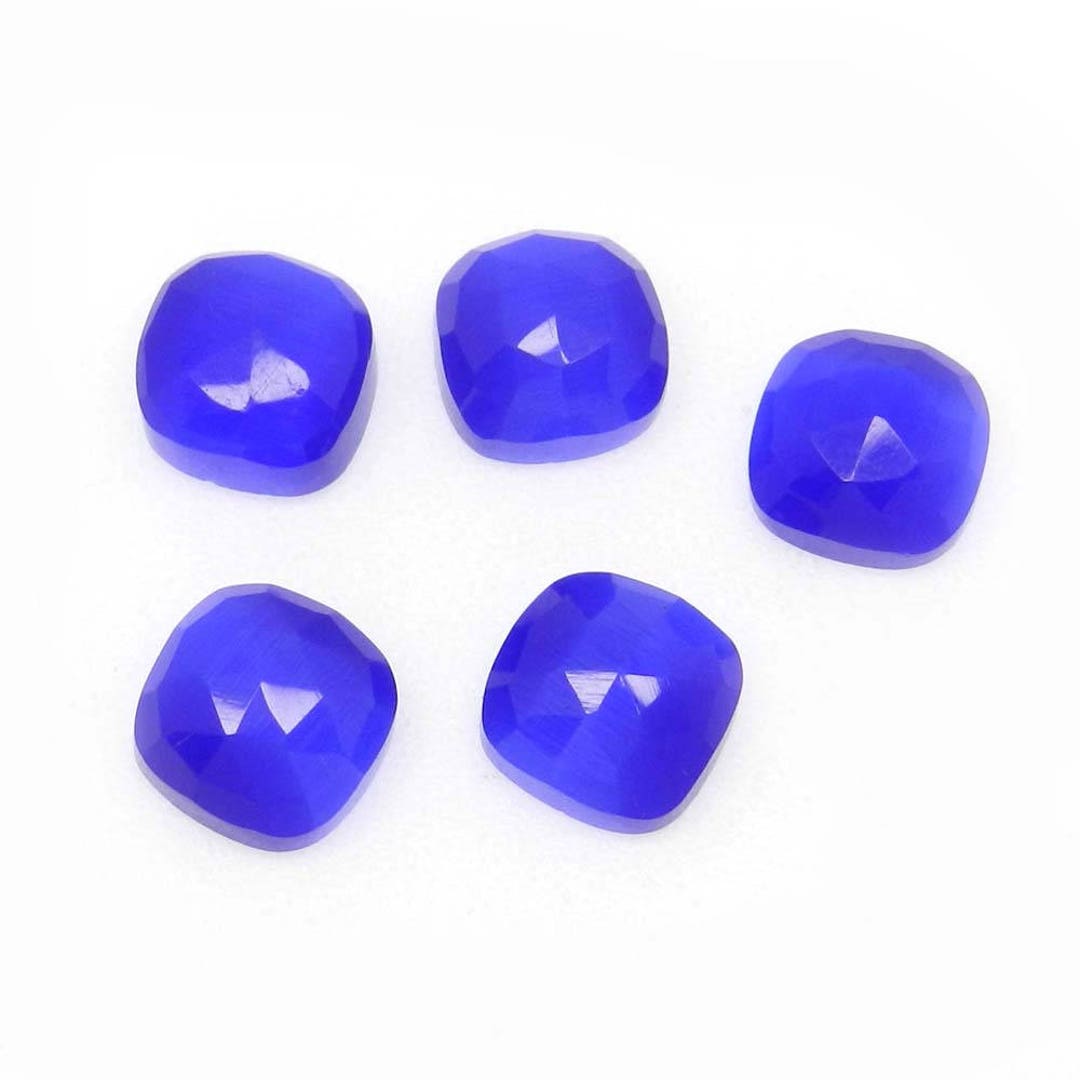 Synthetic Blue Cats Eye 8 X 8 Mm Square Cushion Rosecut Cabochon Semi ...