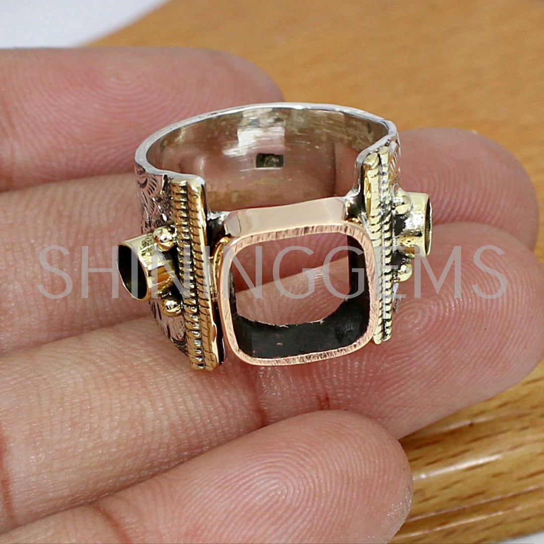 925 Sterling Silver Ring Collet 10 X 10 Mm Cushion 4 Mm Round 2 Stones ...