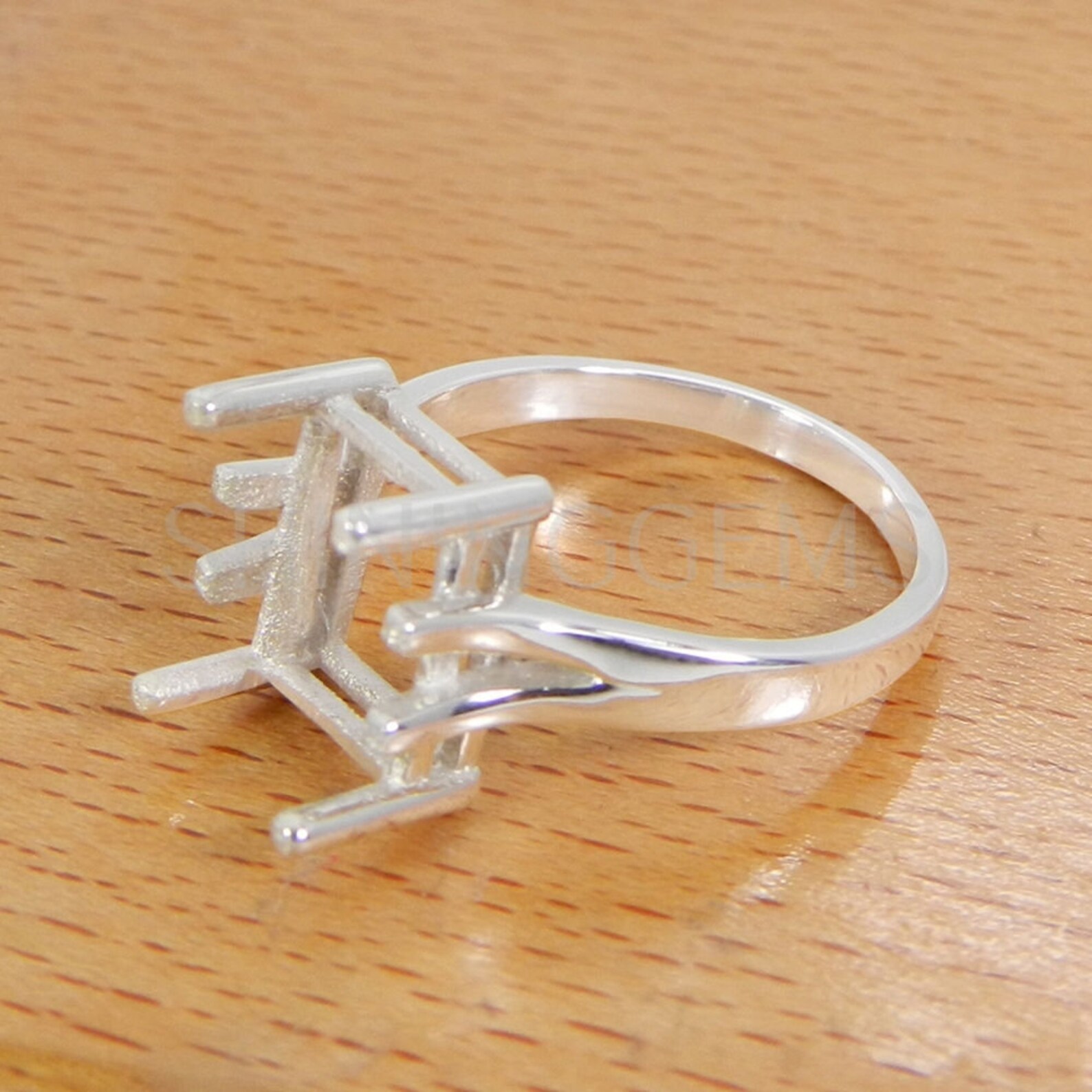 925 Sterling Solid Silver Ring Collet 10 X 8 Mm Octagon Cut Gemstone ...