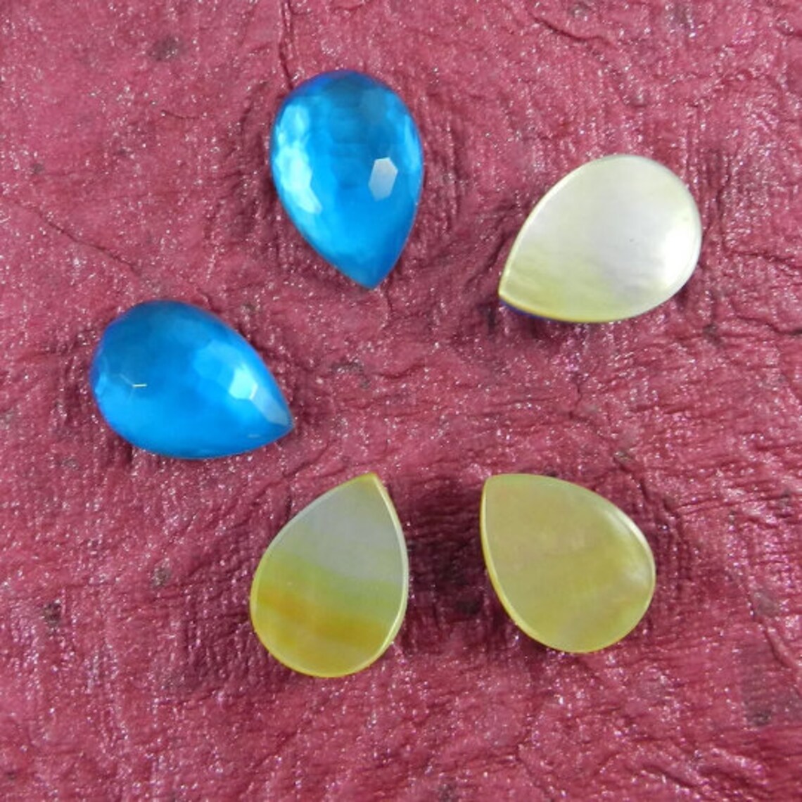 Natural Mother of Pearl & Blue Quartz Doublet 18 X 13 Mm Pear - Etsy
