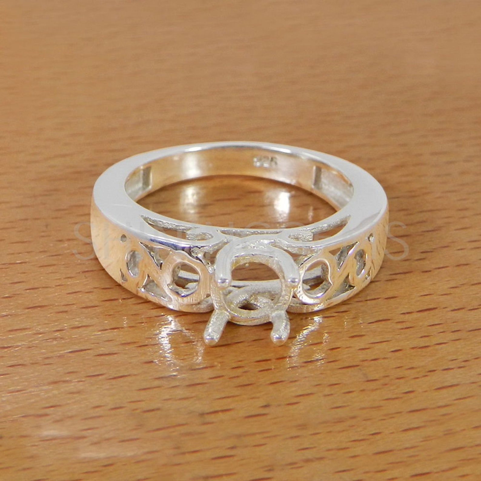 925 Sterling Solid Silver Ring Collet 6 Mm Round Cut Gemstone Prong ...