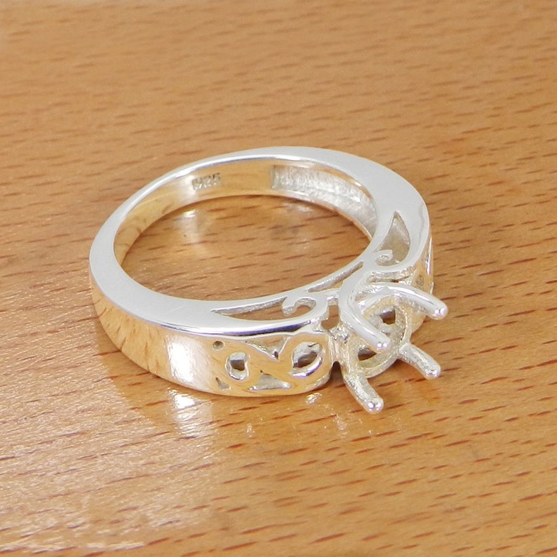 925 sterling solid silver ring collet 6 mm round cut gemstone | Etsy