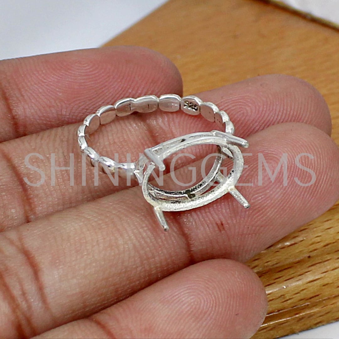 Sterling Silver Prong Ring Collet: 14x10mm Oval Stone Bezel Cup - Etsy
