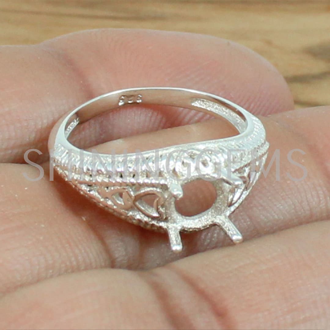 925 Sterling Silver Ring Collet: 5mm Round Engraved Prong Cup - Etsy