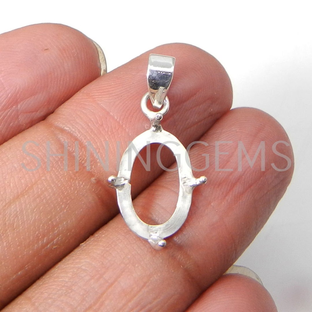 925 Sterling Silver Pendant Collet 6 X 4 Mm to 32 X 23 Mm Oval Rosecut ...
