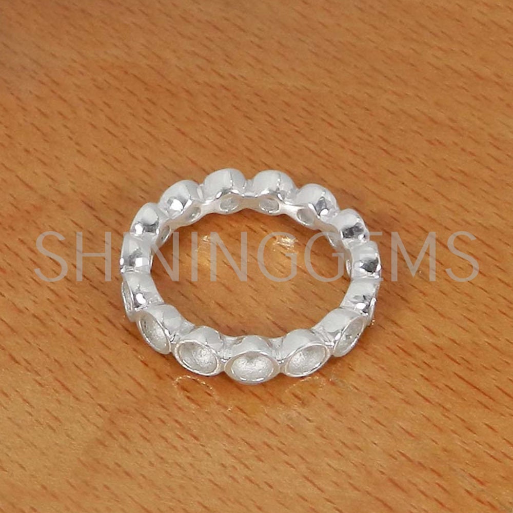 925 Sterling Silver Stackable 3 Mm Round Cut Gemstone Eternity - Etsy