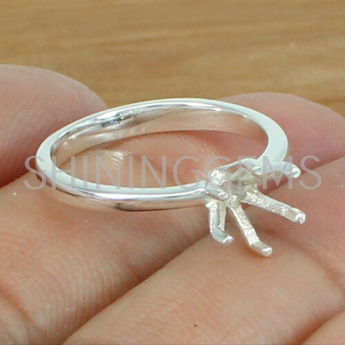 925 Sterling Solid Silver Ring Collet 6 Mm Round Cut Gemstone - Etsy
