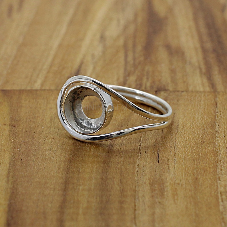 Sterling Silver Adjustable Ring Collet: 8mm Round Stone Bezel Setting ...