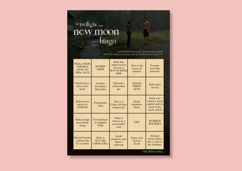 Twilight Saga New Moon Movie Bingo Party Game - Etsy