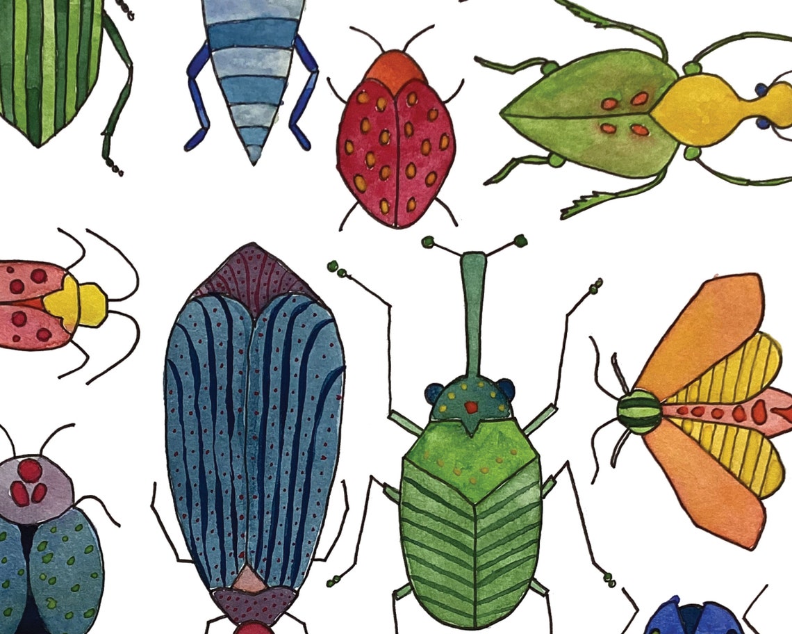 Watercolour Bugs Poster Printable Wall Art Nursery and - Etsy