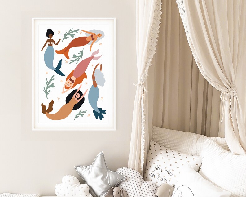 Digital Mermaid Print Download - Childrens Print, Bedroom Decor ...