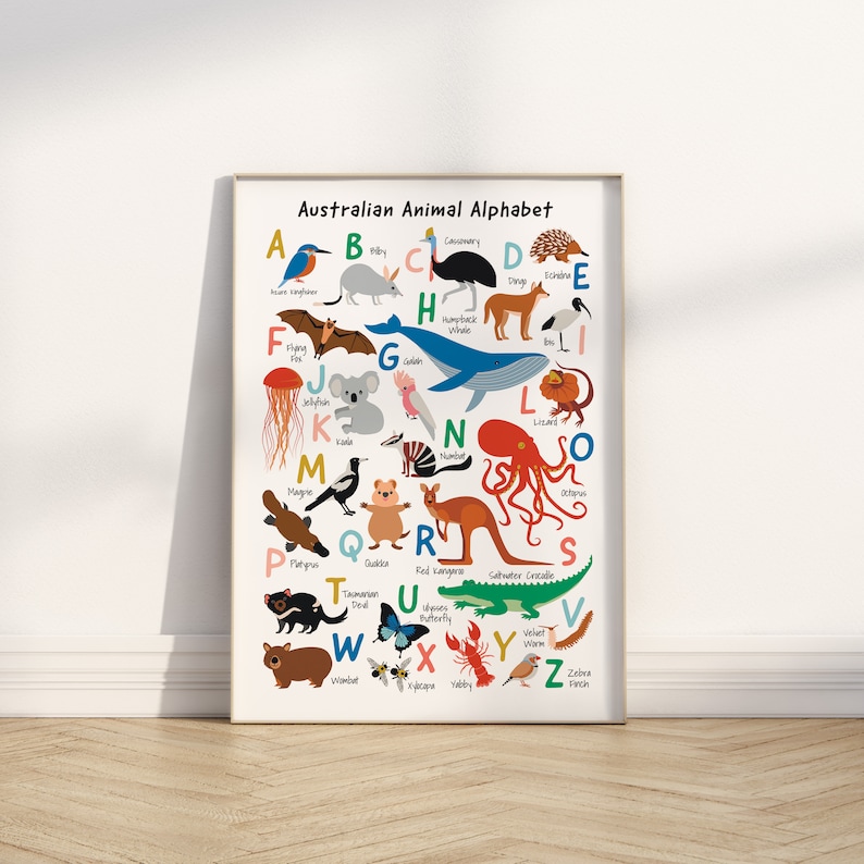 Australian Animal Alphabet Printable Wall Art for Nursery, Children ...