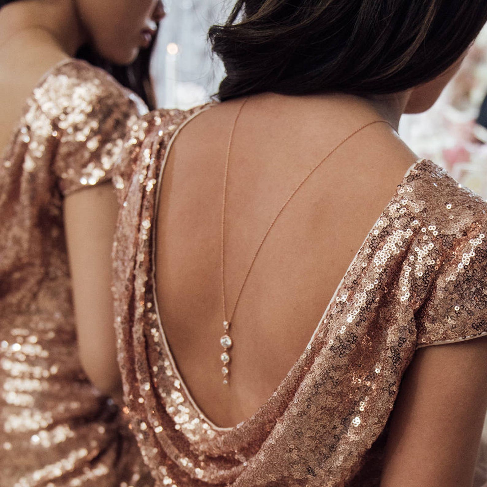 Rose Gold Backdrop Necklace Bridal Backdrop Necklace Back Etsy