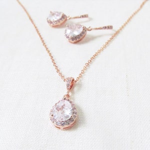 Rose Gold Jewelry Set, Rose Gold Bridal Set, Rose Gold Earrings ...