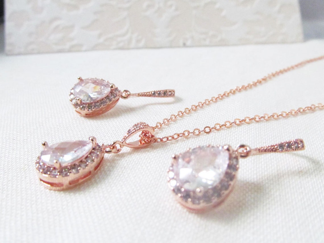 Rose Gold Jewelry Set Rose Gold Bridal Set Rose Gold - Etsy